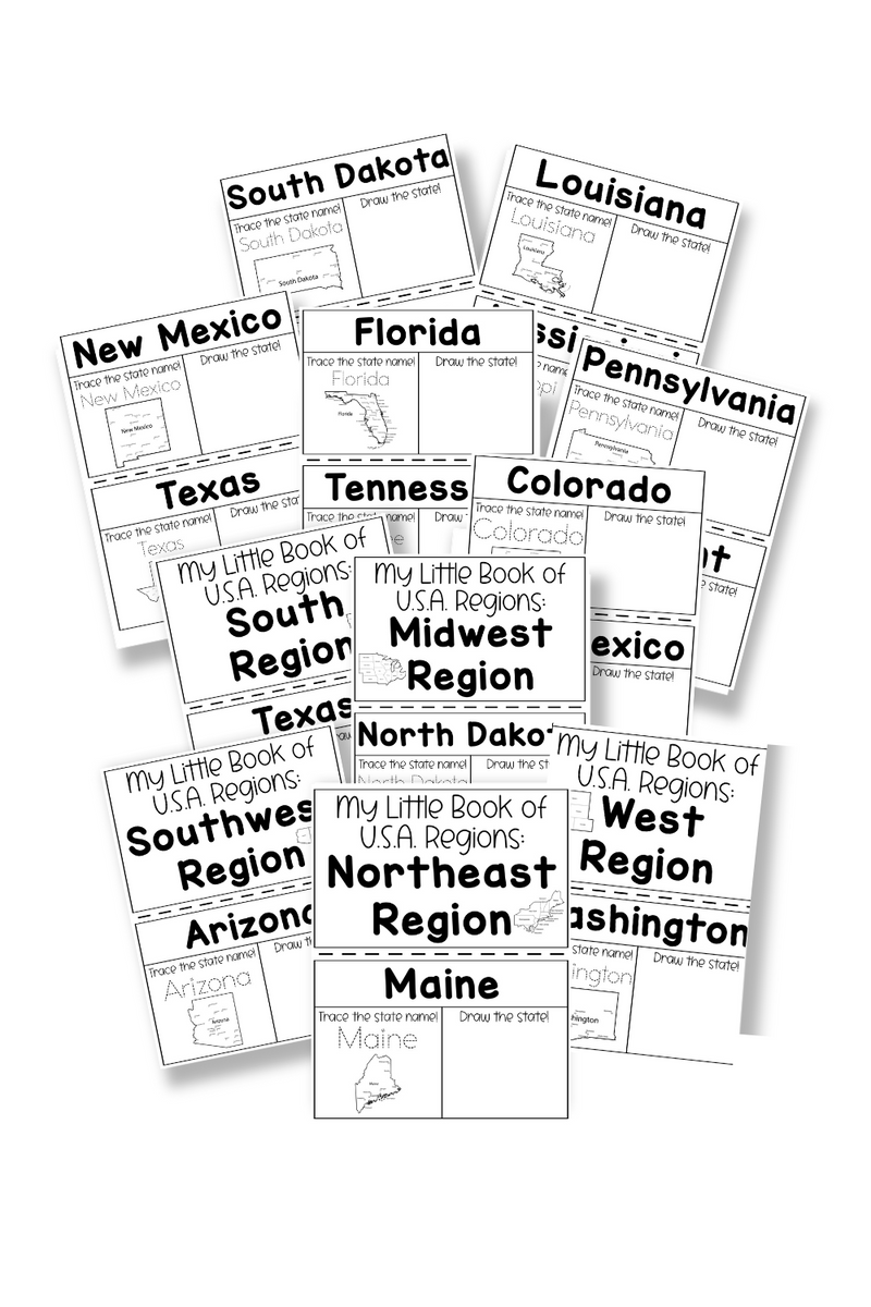 U.S.A. Regions Mini Workbook Bundle (29 Pages) – 24hourprintables.com