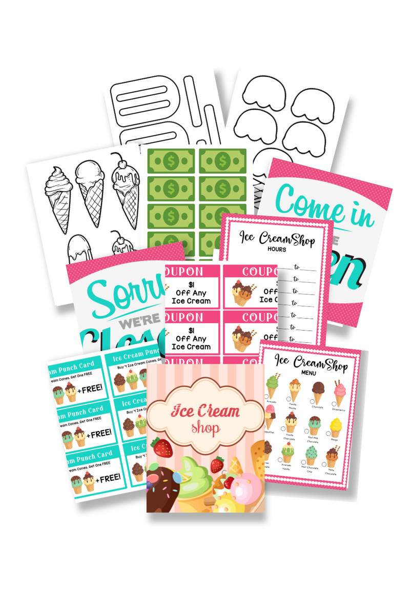 Ice Cream Pretend Play Shop (15 Pages) – 24hourprintables.com