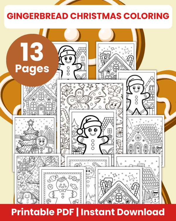 Gingerbread Christmas Coloring Pages for Kids with 13 Pages ...
