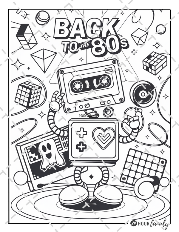 1980's Themed Coloring Pages with 14 Pages – 24hourprintables.com