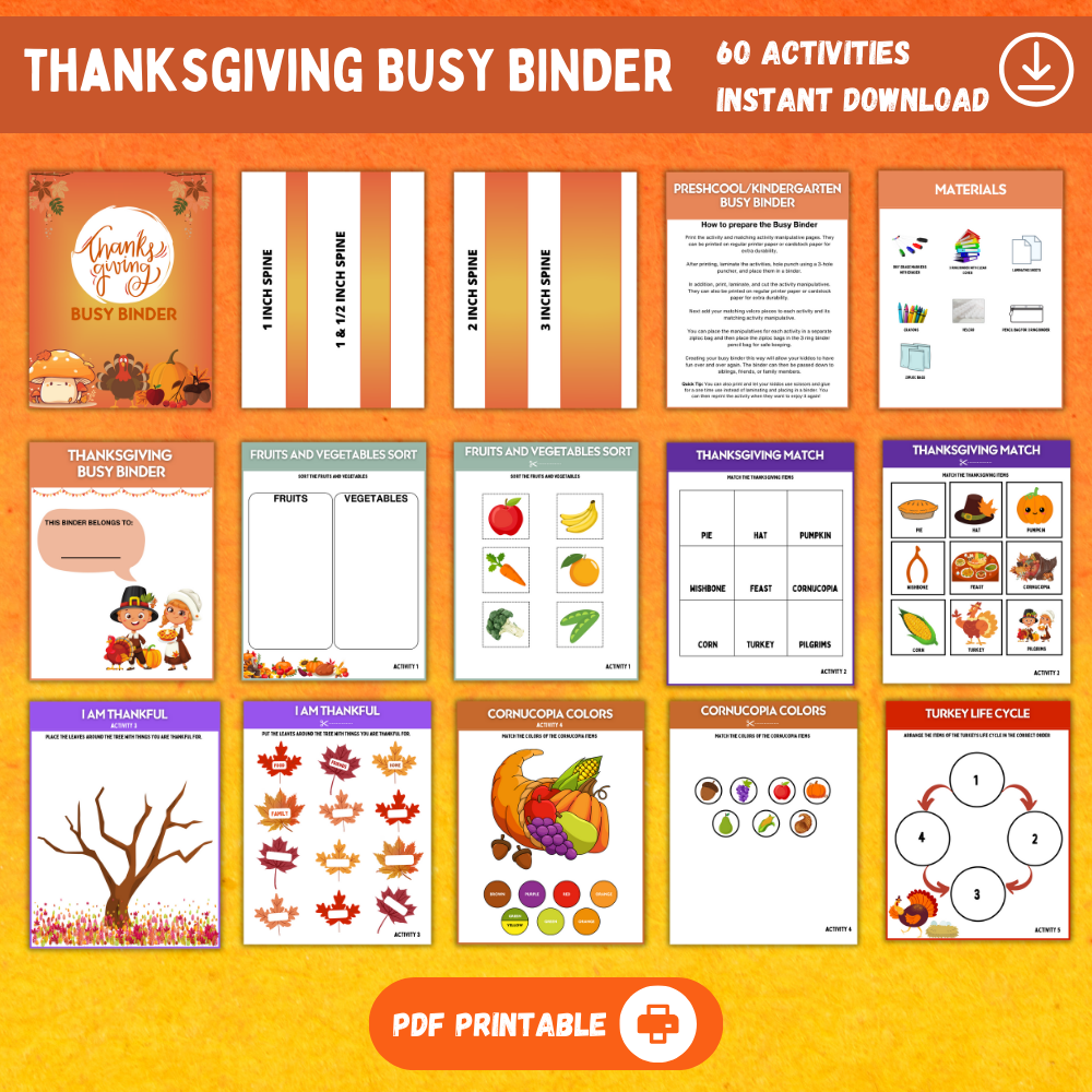 Thanksgiving Busy Binder (60 Pages Total) – 24hourprintables.com