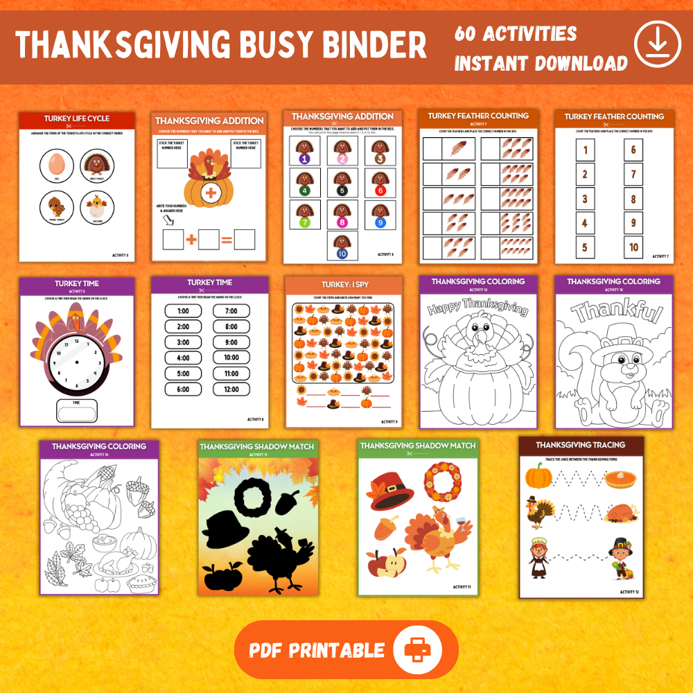 Thanksgiving Busy Binder (60 Pages Total) – 24hourprintables.com
