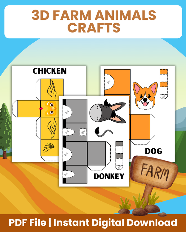 3D Farm Animals Crafts Printable – 24hourprintables.com