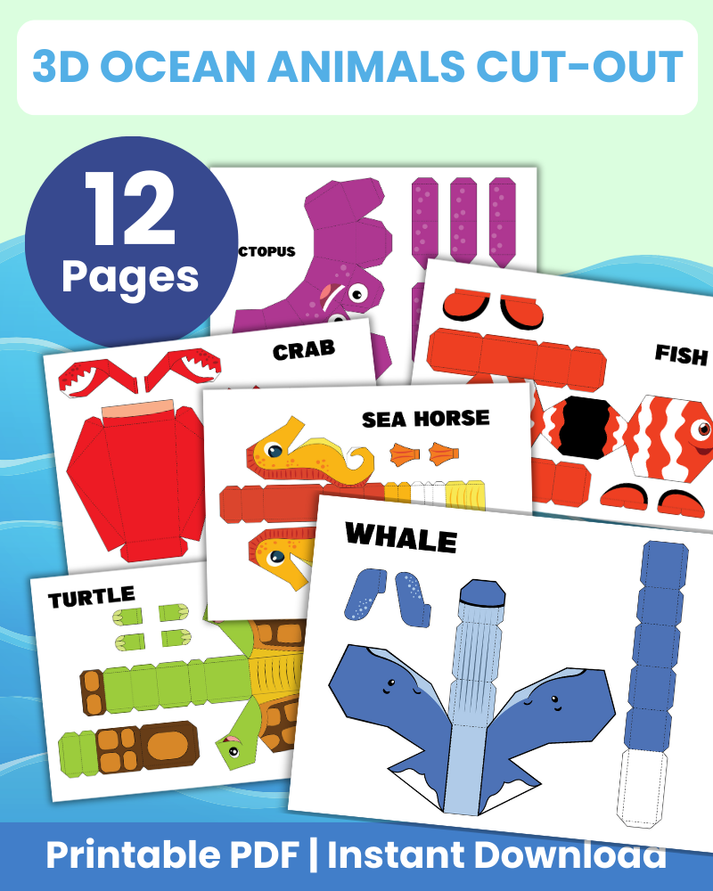 3-D Ocean Animals Cut-outs Printable – 24hourprintables.com