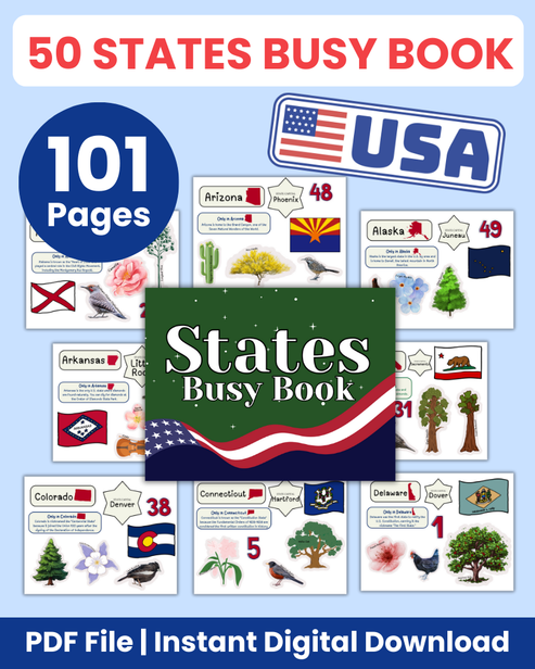 50 States Busy Book Printable - 101 Pages – 24hourprintables.com