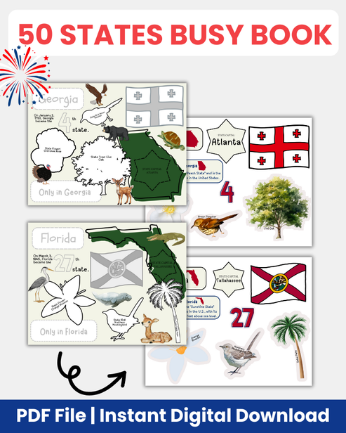 50 States Busy Book Printable - 101 Pages – 24hourprintables.com