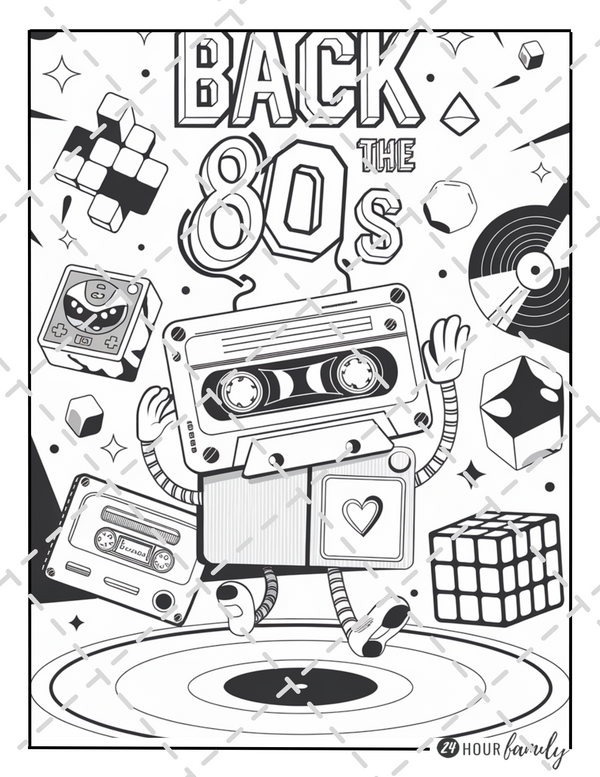 1980's Themed Coloring Pages with 14 Pages – 24hourprintables.com