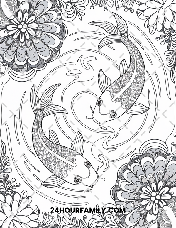 Fish Coloring Pages for Adults with 20 Pages – 24hourprintables.com