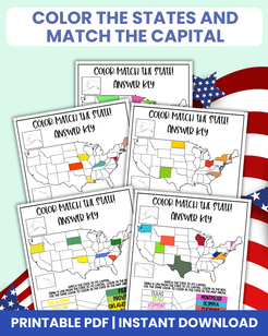 Color the States and Match the Capital (15 Pages) – 24hourprintables.com