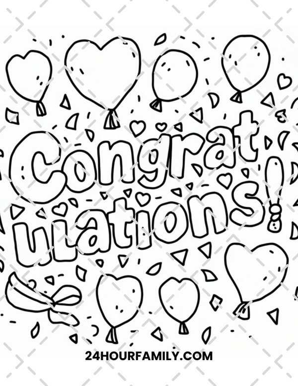 Congratulations Coloring Pages (14 Pages) – 24hourprintables.com