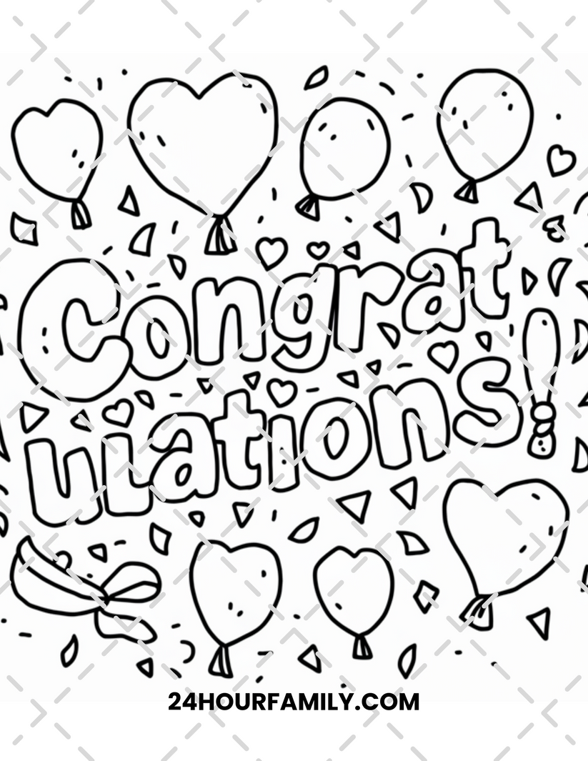 Congratulations Coloring Pages (14 Pages) – 24hourprintables.com