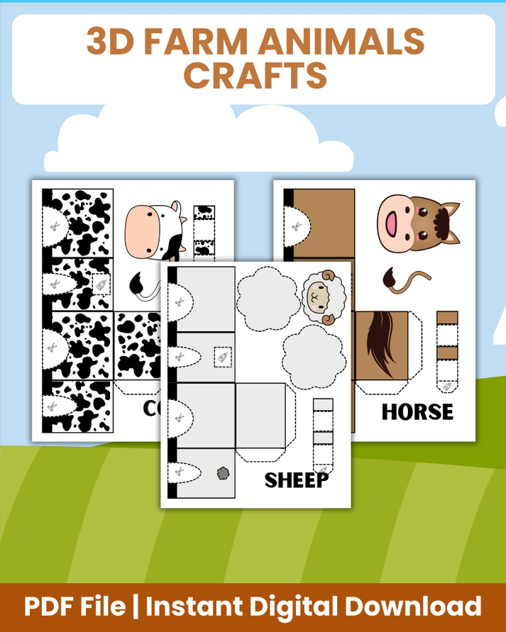 3D Farm Animals Crafts Printable – 24hourprintables.com