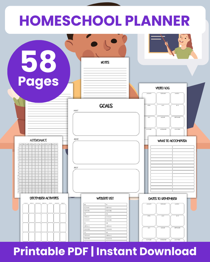 Homeschool Planner (58 Pages) – 24hourprintables.com