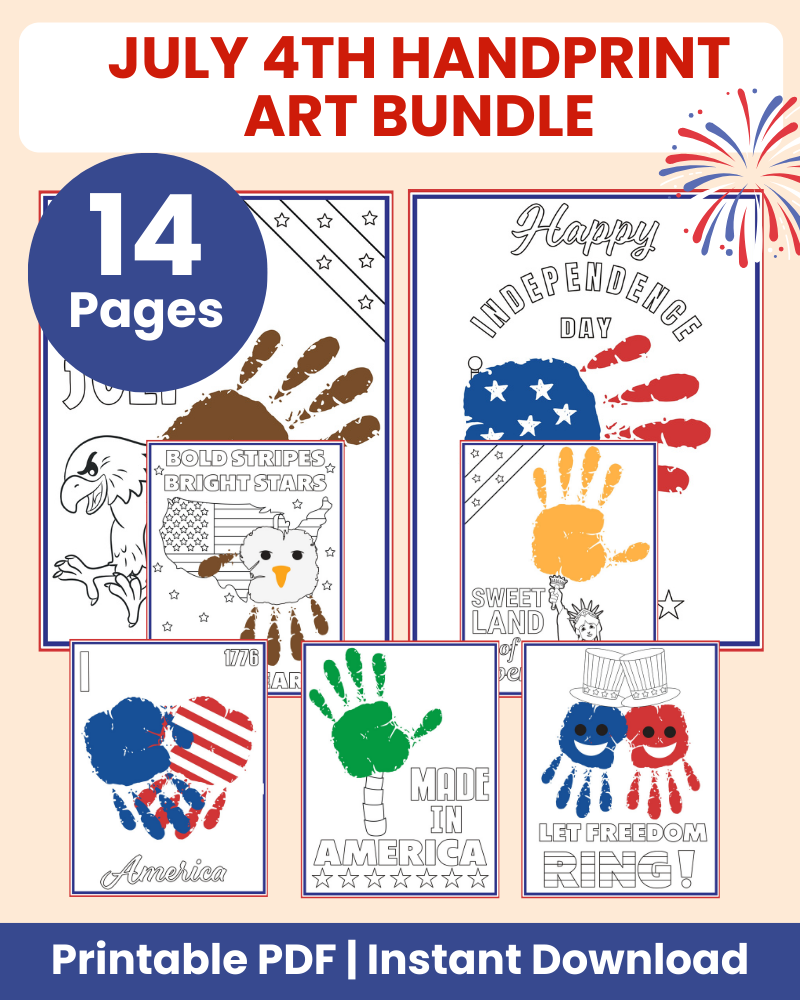 July 4th Handprint Art Bundle (14 Pages) – 24hourprintables.com