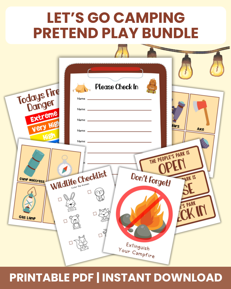 Let's Go Camping Pretend Play Printables (18 Pages) – 24hourprintables.com