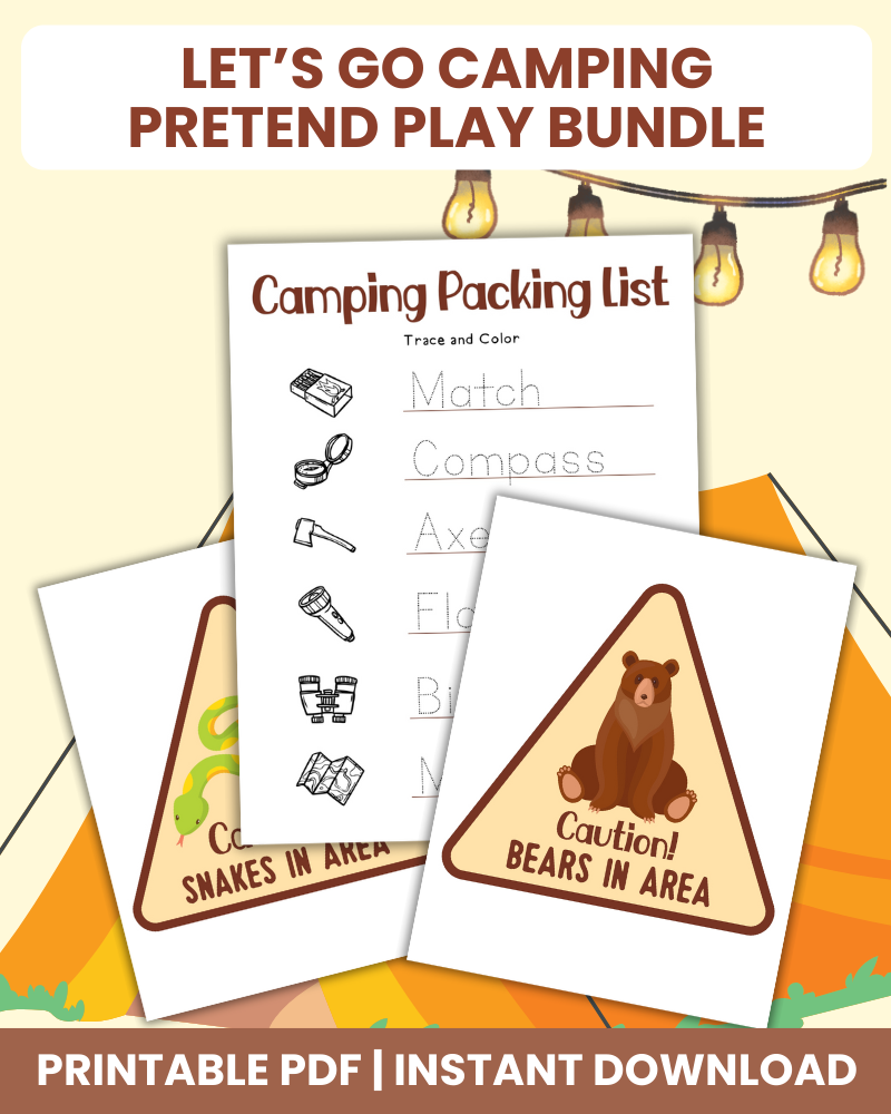 Let's Go Camping Pretend Play Printables (18 Pages) – 24hourprintables.com