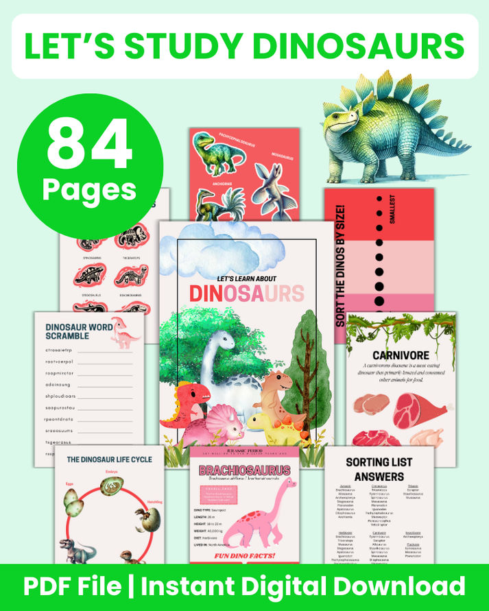 Let’s Study Dinosaurs Printable - 84 Pages – 24hourprintables.com