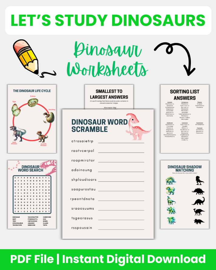 Let’s Study Dinosaurs Printable - 84 Pages – 24hourprintables.com