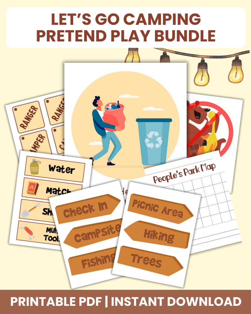 Let's Go Camping Pretend Play Printables (18 Pages) – 24hourprintables.com