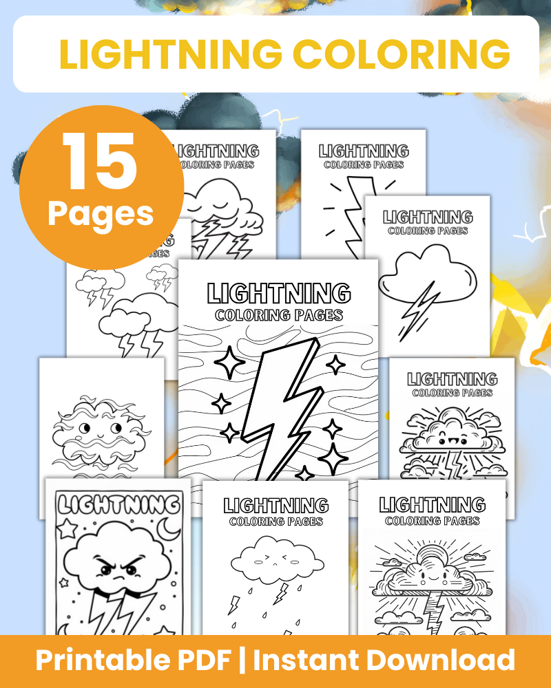Lightning Coloring Pages with 15 Pages – 24hourprintables.com