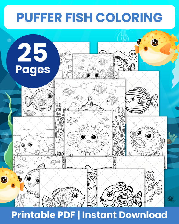Puffer Fish Coloring Pages - 25 Pages – 24hourprintables.com