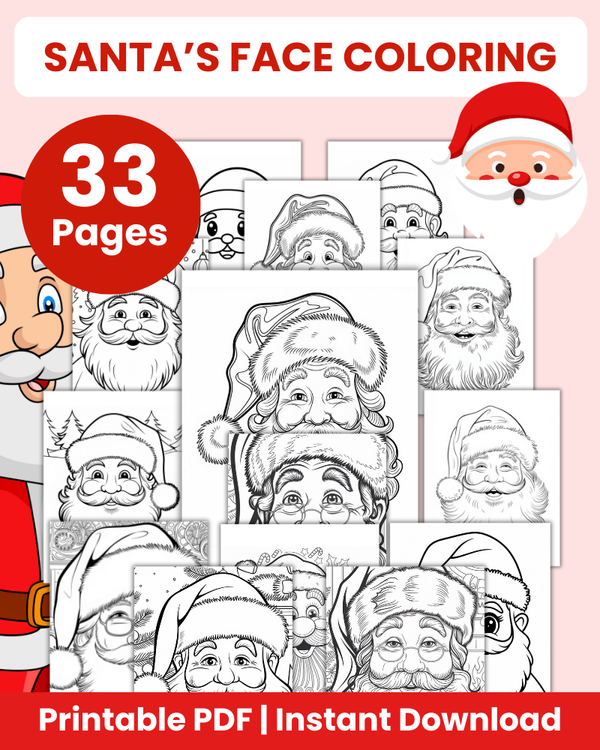 Santa Face Coloring Pages – 33 Pages – 24hourprintables.com