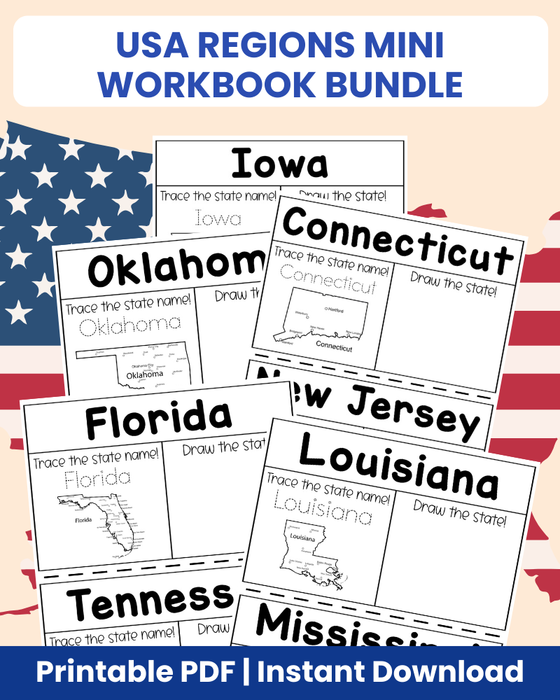 U.S.A. Regions Mini Workbook Bundle (29 Pages) – 24hourprintables.com