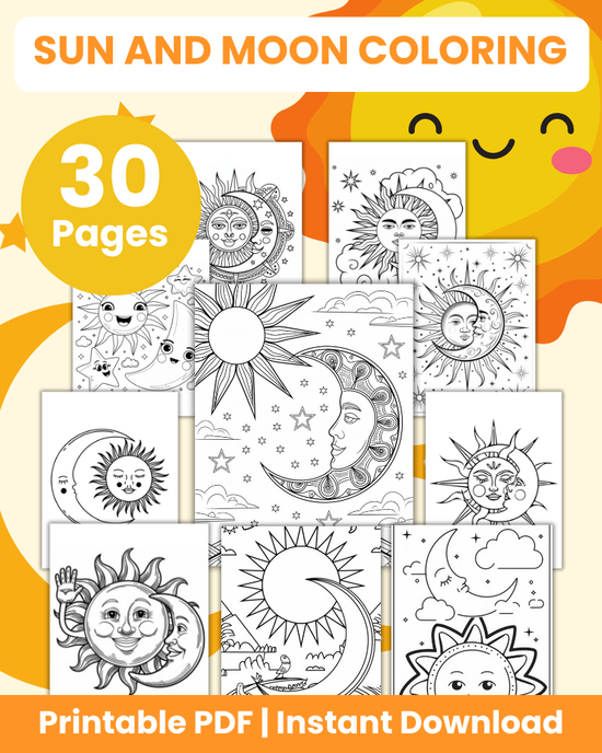 Sun and Moon Coloring Pages - 30 Pages – 24hourprintables.com