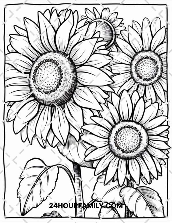 Sunflower Coloring Pages for Adults - 23 Pages – 24hourprintables.com
