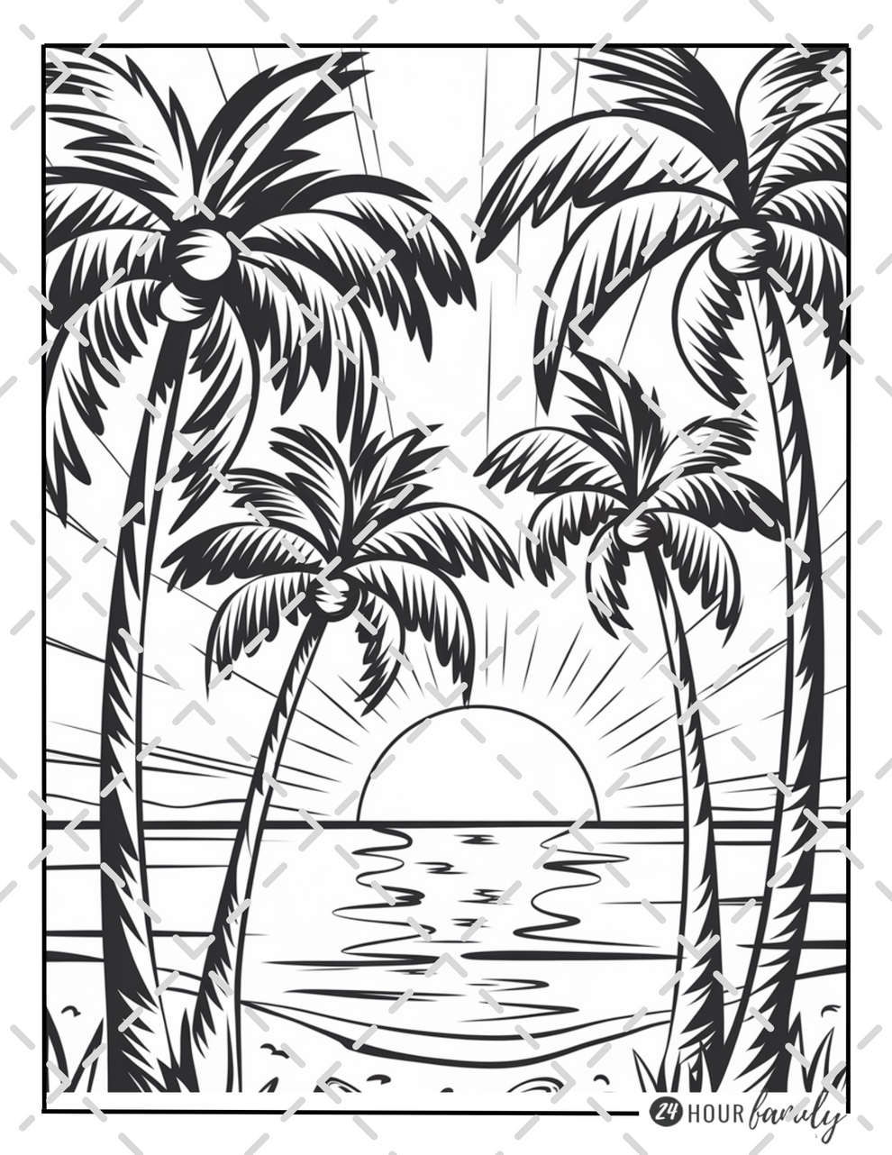 Beach Sunset Coloring Pages with 15 Pages – 24hourprintables.com