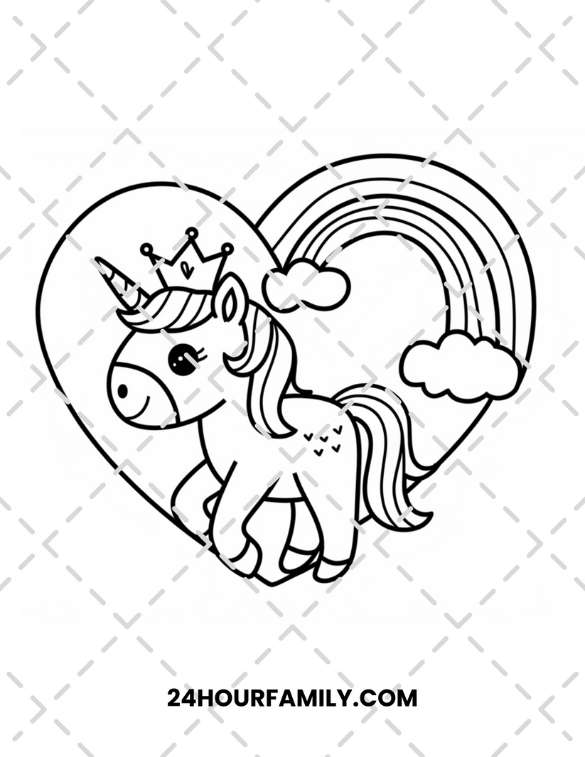 Unicorn Valentine Coloring Pages - 25 Pages – 24hourprintables.com