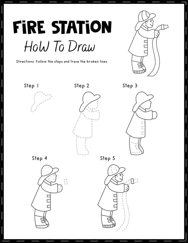 How to Draw a Fire Station and Fireman Printable (10 Pages ...