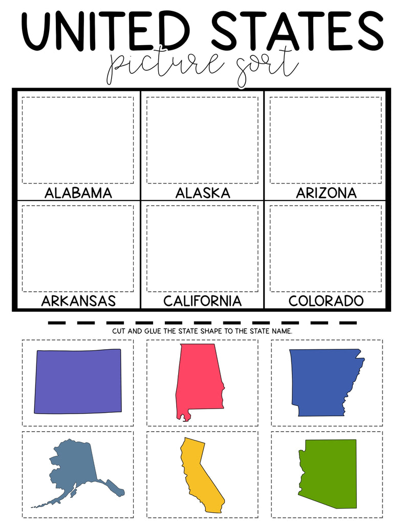 U.S.A. Cut and Glue all 50 states Printable (18 pages ...