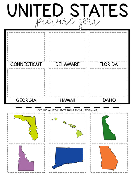 U.S.A. Cut and Glue all 50 states Printable (18 pages ...